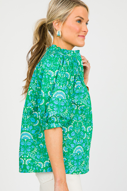Alina Floral Top, Kelly Cerulean - New Arrivals - The Blue Door Boutique