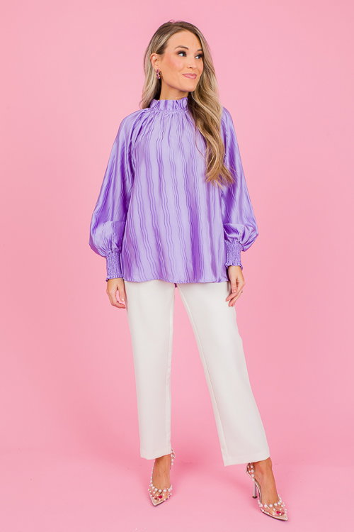 Pleat Texture Blouse, Lavender - Tops - The Blue Door Boutique