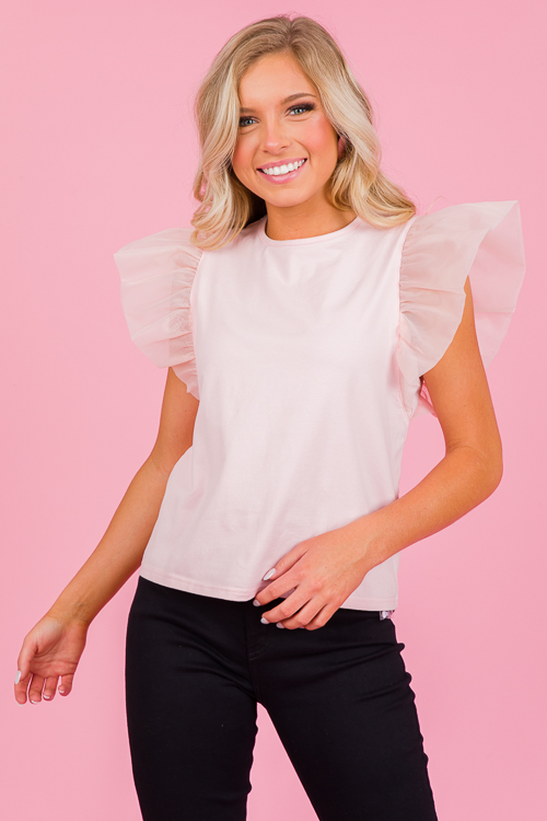 Flutter Illusion Knit Top, Pink - New Arrivals - The Blue Door Boutique