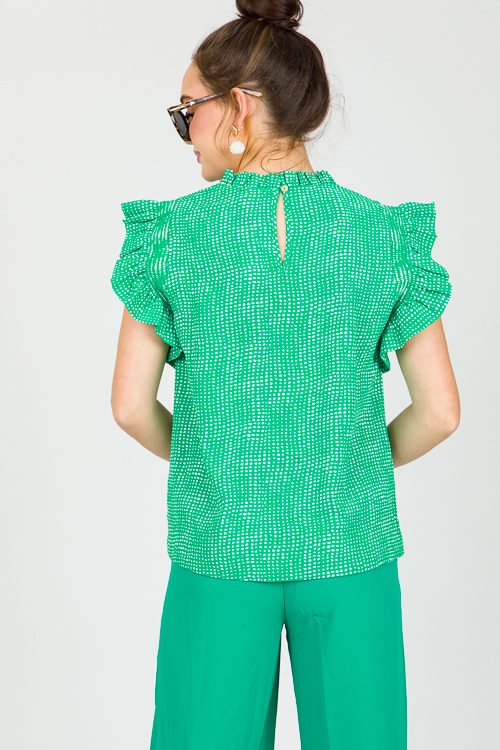 Spotty Flutter Top, Green - New Arrivals - The Blue Door Boutique