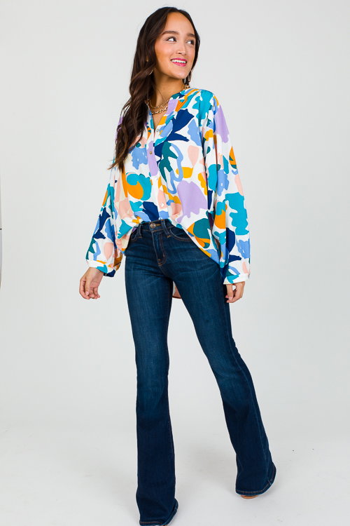 Lex Abstract Button Top, Multi - Tops - The Blue Door Boutique