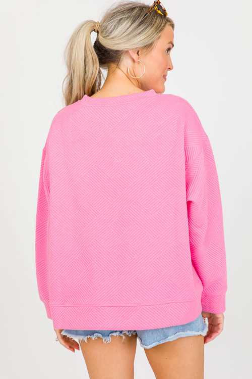 Solid Texture Sweatshirt, Bubblegum - New Arrivals - The Blue Door Boutique