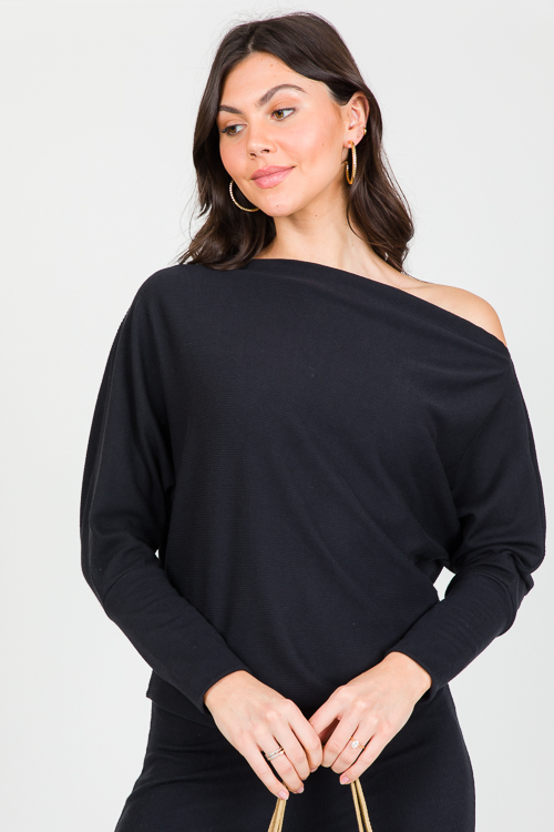 Rib Off Shoulder Top, Black - New Arrivals - The Blue Door Boutique