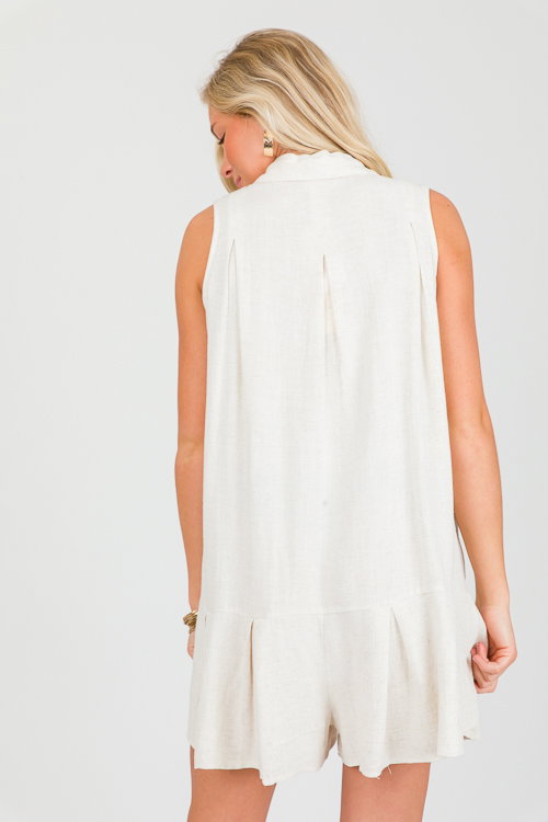 Loose Linen Button Romper, Natural - New Arrivals - The Blue Door Boutique