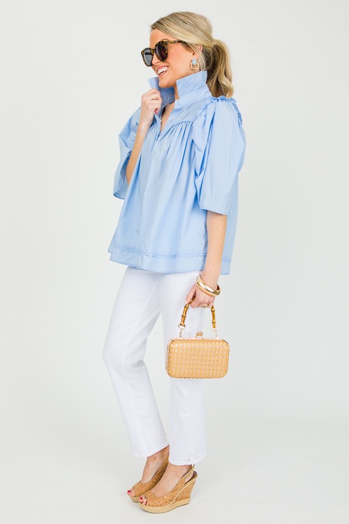 Preppy Button Up Top, Chambray Blue - New Arrivals - The Blue Door Boutique