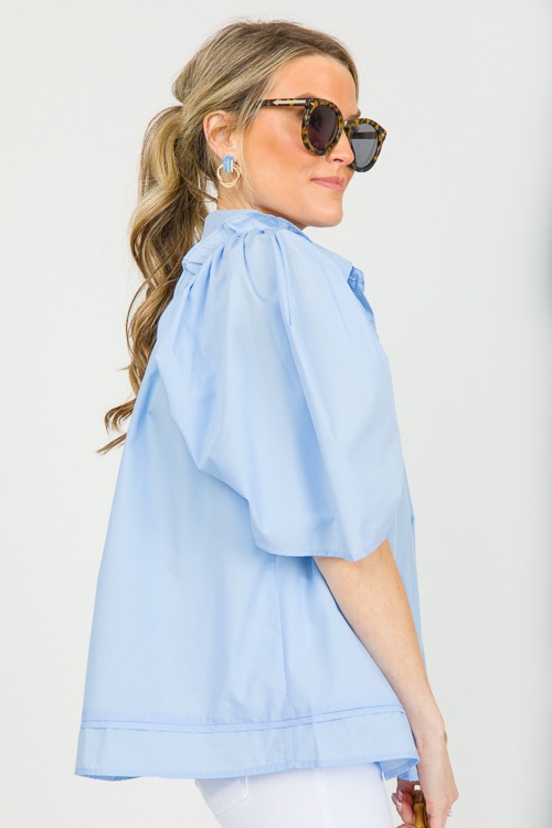 Preppy Button Up Top, Chambray Blue - New Arrivals - The Blue Door Boutique