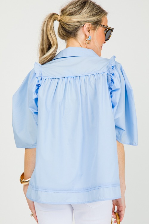 Preppy Button Up Top, Chambray Blue - New Arrivals - The Blue Door Boutique