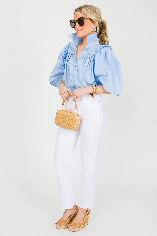 Preppy Button Up Top, Chambray Blue - New Arrivals - The Blue Door Boutique