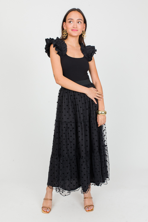 Ruffle Shoulder Rib Bodysuit, Black - New Arrivals - The Blue Door Boutique