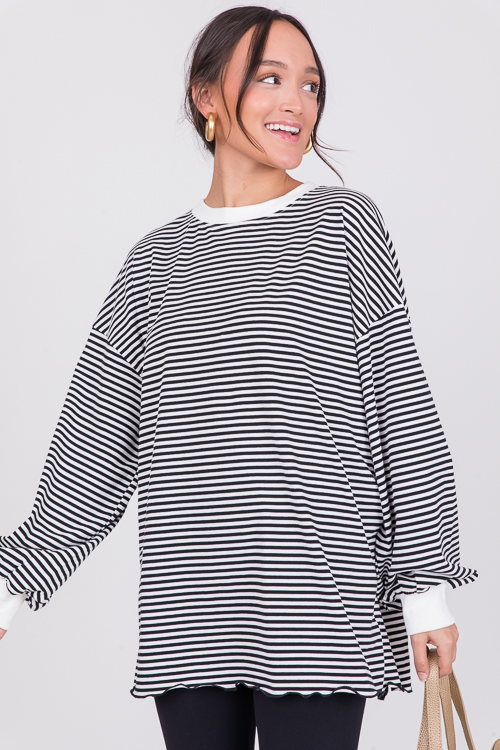 Gilbert Stripe Tee, Black - New Arrivals - The Blue Door Boutique