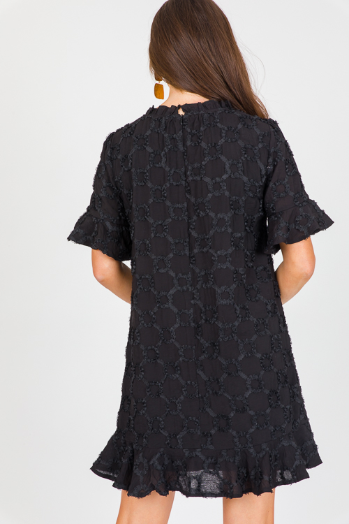 Textured Ruffle Trim Dress, Black - New Arrivals - The Blue Door Boutique