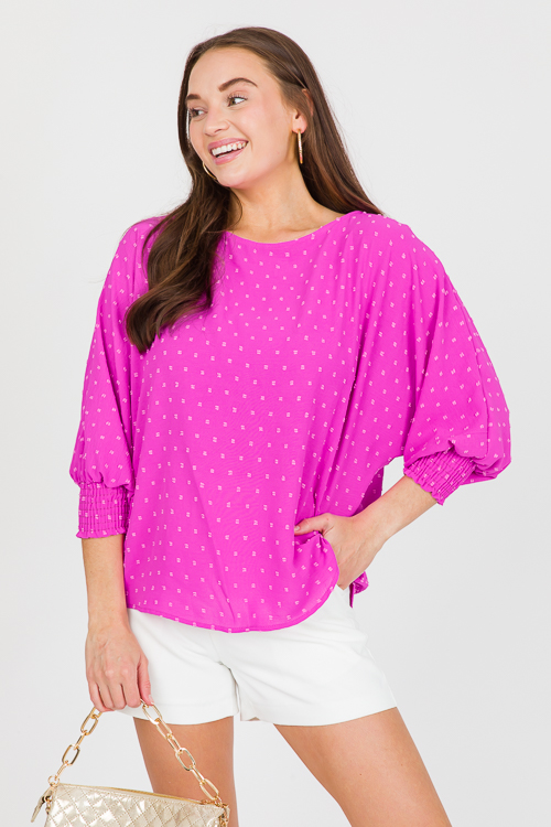 Avery Swiss Dot Blouse, Magenta - SALE - The Blue Door Boutique