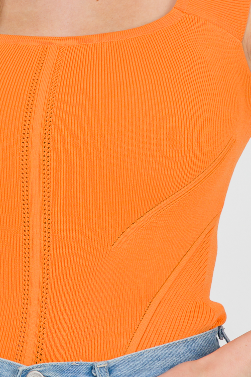 Rib Detail Fitted Tank, Orange - New Arrivals - The Blue Door Boutique