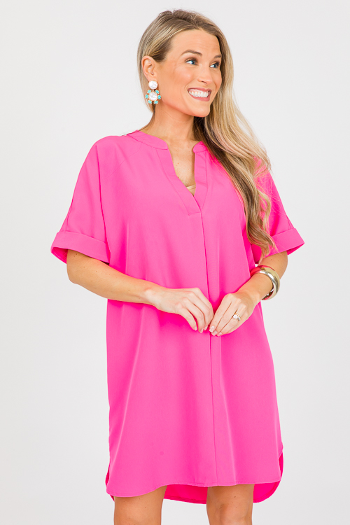 Top Notch Dress, Hot Pink - New Arrivals - The Blue Door Boutique
