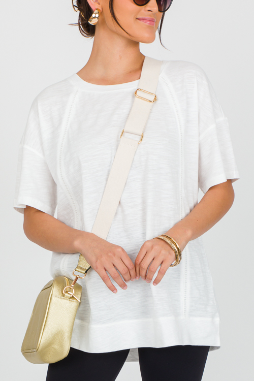 Ladder Trim Tee, White - Tops - The Blue Door Boutique
