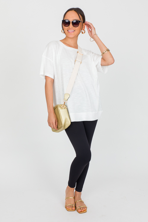 Ladder Trim Tee, White - Tops - The Blue Door Boutique