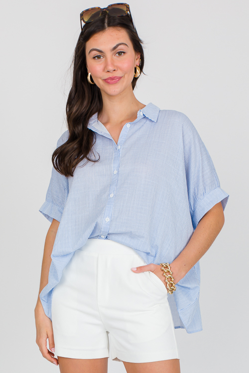 Pinstripe Oversize Shirt, Blue - New Arrivals - The Blue Door Boutique