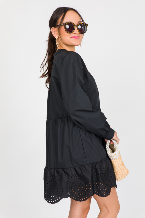 Eyelet Panels Dress, Black - Dresses - The Blue Door Boutique