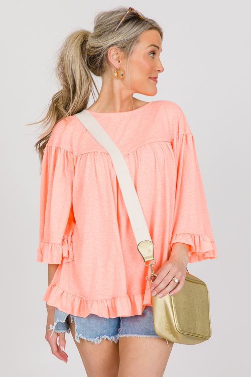 Ruffle Trim Knit Top, Neon Coral - New Arrivals - The Blue Door Boutique
