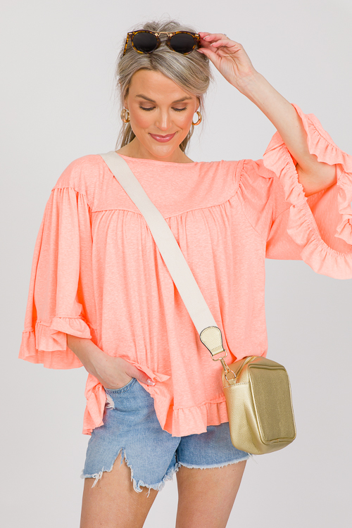 Ruffle Trim Knit Top, Neon Coral - New Arrivals - The Blue Door Boutique