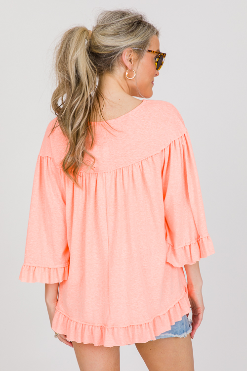 Ruffle Trim Knit Top, Neon Coral - New Arrivals - The Blue Door Boutique