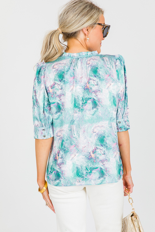 Silky Printed Blouse, Ocean Multi - New Arrivals - The Blue Door Boutique