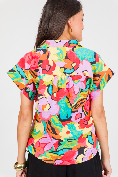 Collared Floral Top, Pink - SALE - The Blue Door Boutique