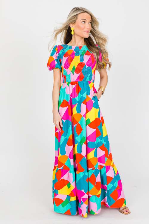 Bold Abstract Smock Maxi, Multi - New Arrivals - The Blue Door Boutique