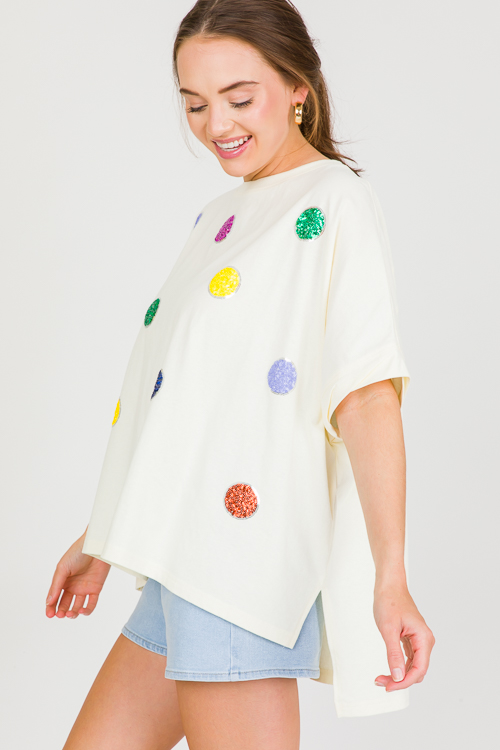 Sequin Spots Oversize Tee, Cream - New Arrivals - The Blue Door Boutique