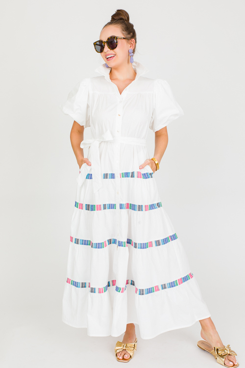 Stripe Panels Belted Maxi, Off White - New Arrivals - The Blue Door ...