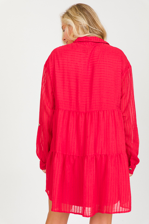 Tonal Texture Tier Dress, Red - New Arrivals - The Blue Door Boutique