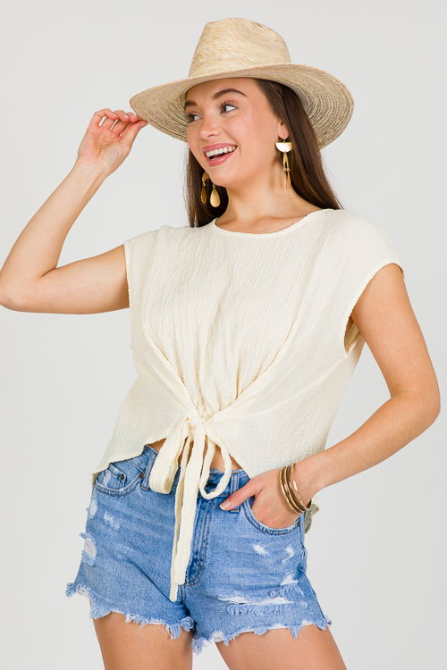 Crinkle Stretch Top, Vanilla - New Arrivals - The Blue Door Boutique