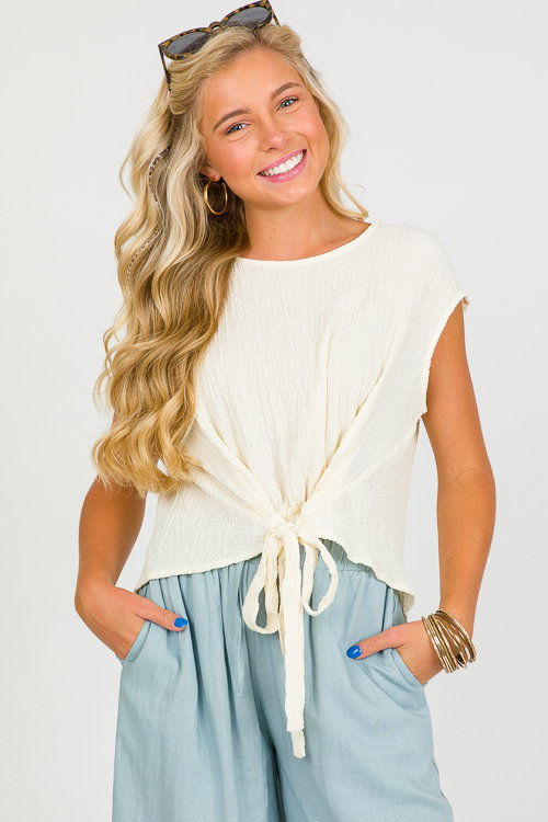 Crinkle Stretch Top, Vanilla - New Arrivals - The Blue Door Boutique