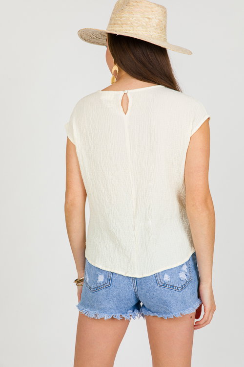 Crinkle Stretch Top, Vanilla - New Arrivals - The Blue Door Boutique
