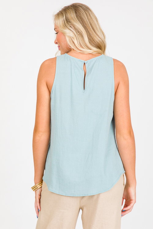 Linen-Blend Tank, Sage - Sale - The Blue Door Boutique