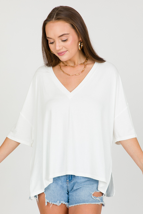 Jersey Slouchy Tee, White - New Arrivals - The Blue Door Boutique