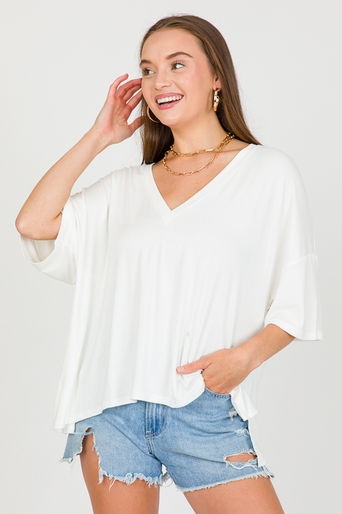 Jersey Slouchy Tee, White - New Arrivals - The Blue Door Boutique
