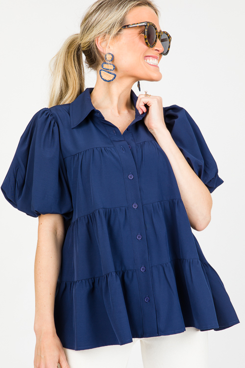 Polly Tiered Button Top, Navy - New Arrivals - The Blue Door Boutique