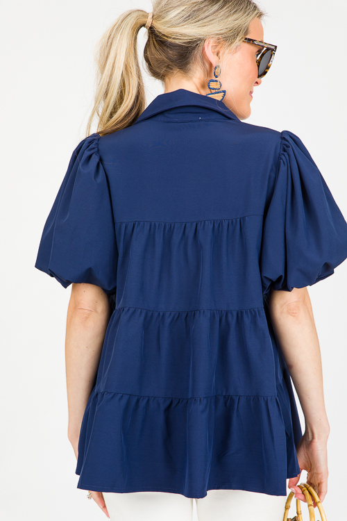 Polly Tiered Button Top, Navy - New Arrivals - The Blue Door Boutique