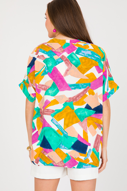 Geo Boxy Blouse, Purple - SALE - The Blue Door Boutique