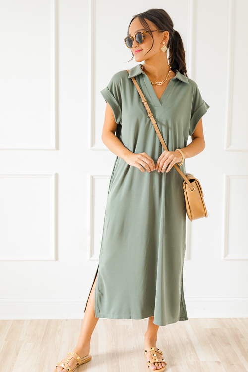 Modal Collared Midi, Olive - New Arrivals - The Blue Door Boutique