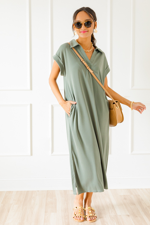 Modal Collared Midi, Olive - New Arrivals - The Blue Door Boutique