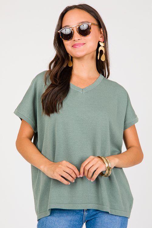V-Neck Sweater Top, Lt. Hunter - New Arrivals - The Blue Door Boutique