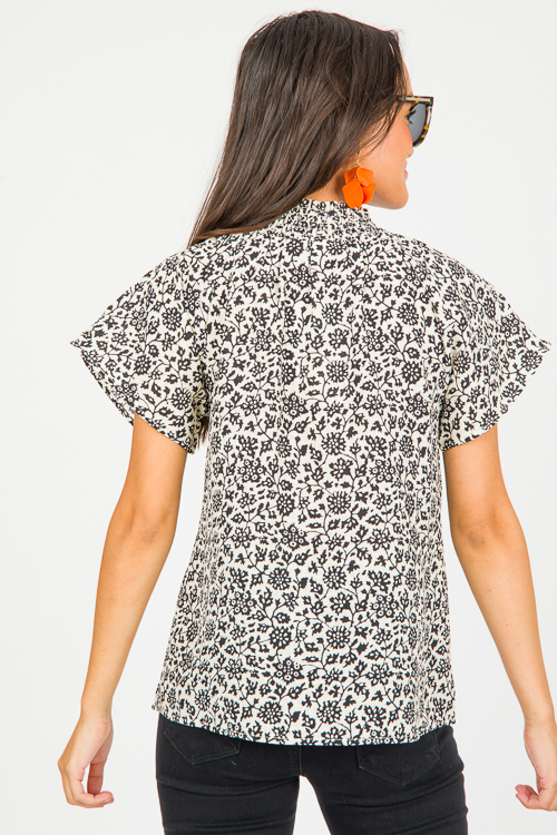 Center Stripe Floral Top - New Arrivals - The Blue Door Boutique