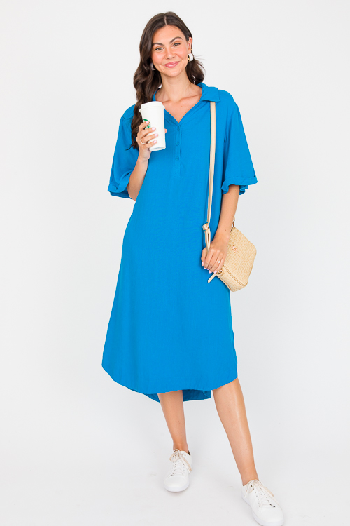 Oversize Linen Midi, Azure - SALE - The Blue Door Boutique