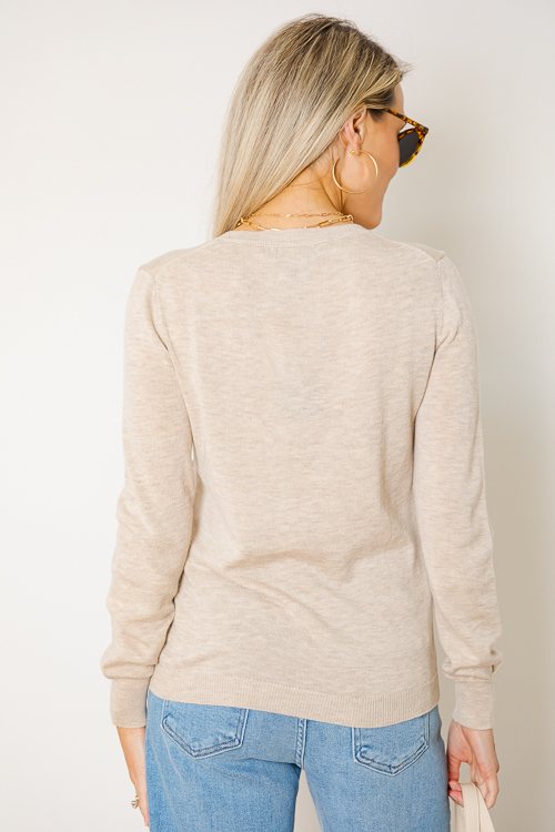 V-Neck Essential Sweater, Oatmeal - SALE - The Blue Door Boutique