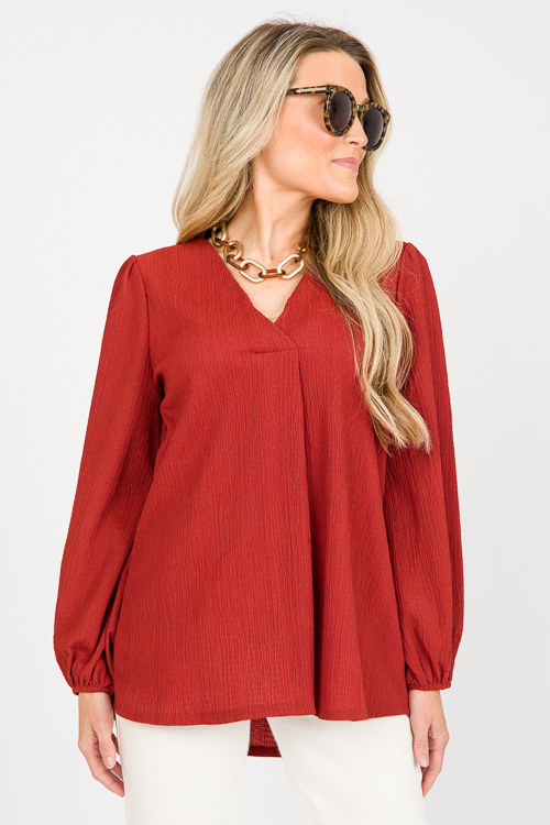 Crinkle Texture Blouse, Rust - SALE - The Blue Door Boutique
