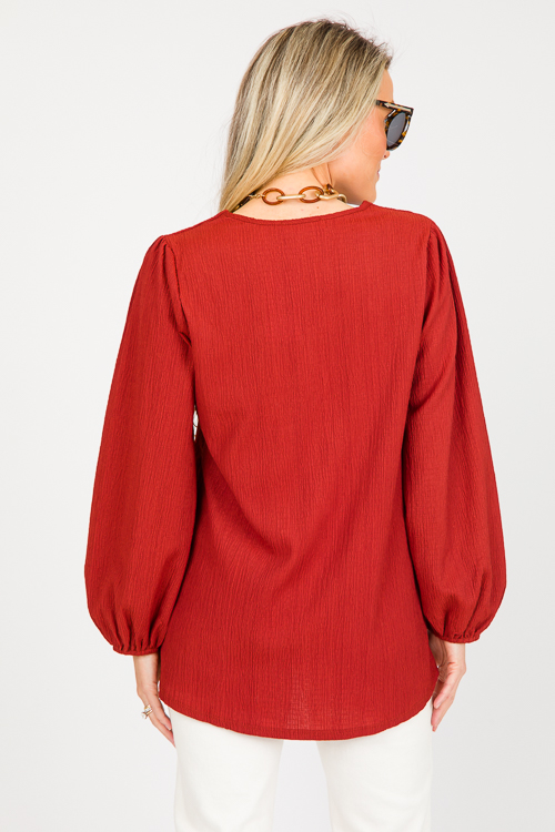 Crinkle Texture Blouse, Rust - SALE - The Blue Door Boutique