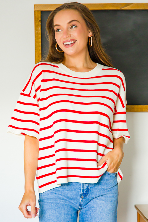 Jana Stripe Sweater, Red - New Arrivals - The Blue Door Boutique