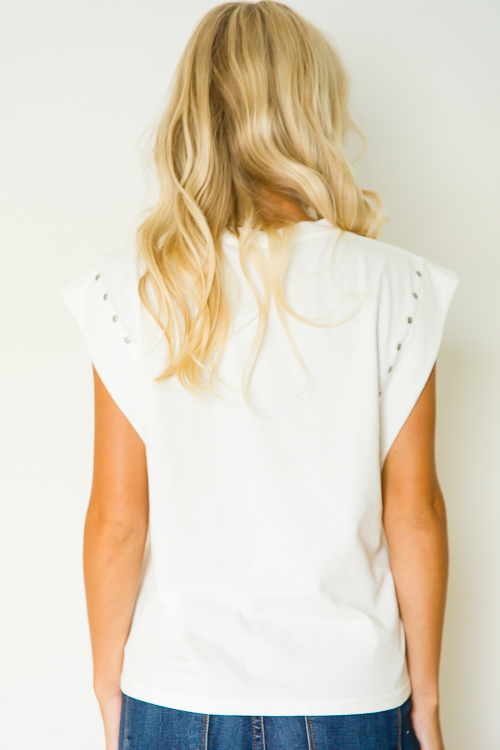 Studded Muscle Tee, White - New Arrivals - The Blue Door Boutique